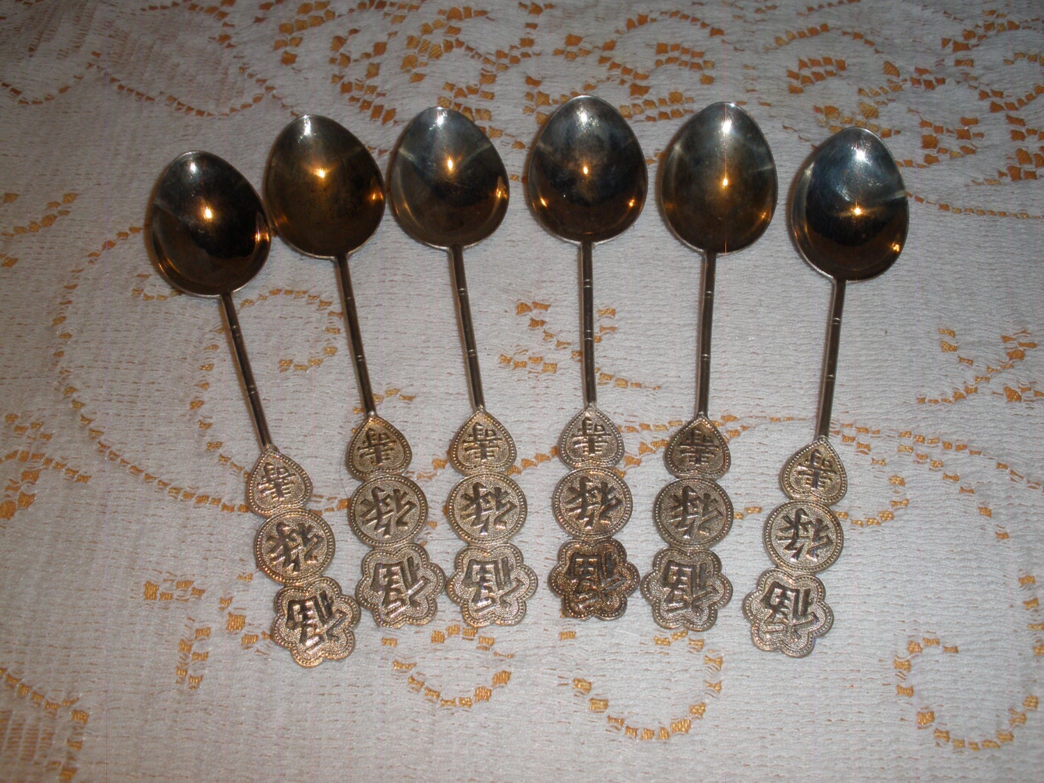 Silverplated Demitasse Spoons Vintage 1970’s 6pc Set Chinese Characters ...