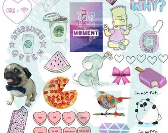 Tumblr stickers sets. Sheets or Mockup by BestStickersClub on Etsy