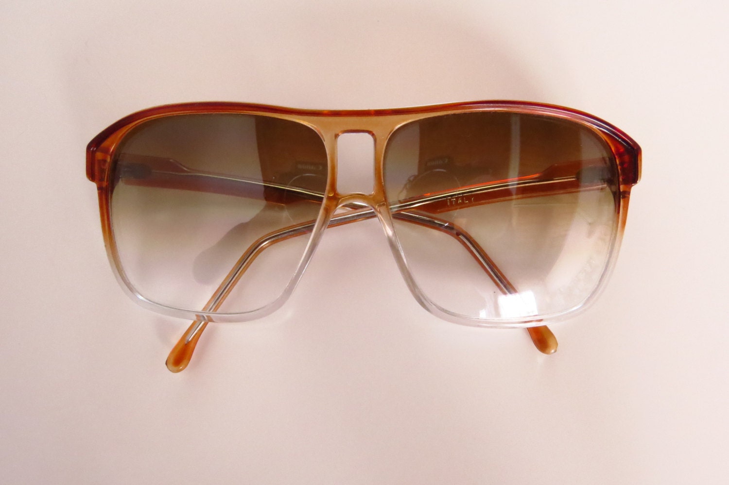 Vintage 1970’s Brown/Clear Italian Aviator-Style Oversized Sunglasses ...