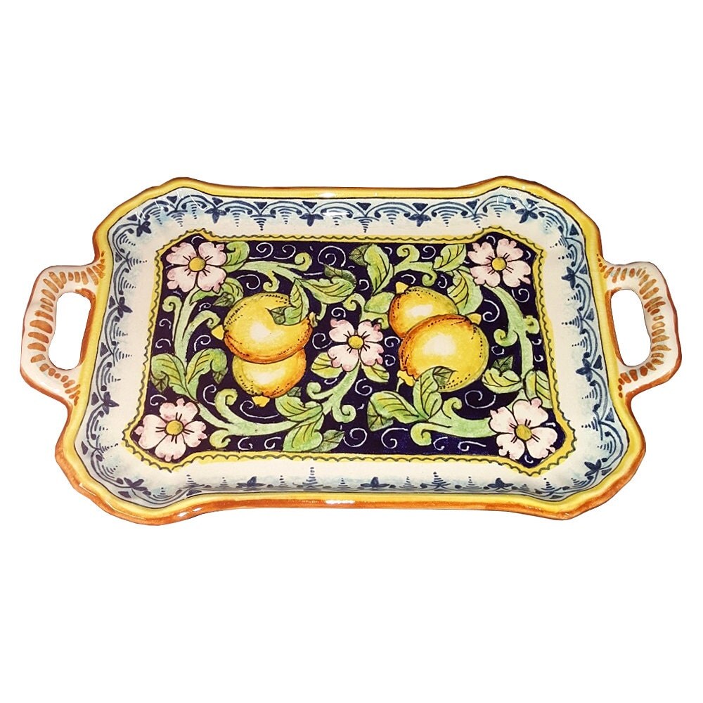 Italian Ceramic Art Coffee Serving Tray Lemon Pottery Handmade