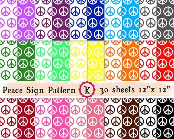 Peace Sign Pattern Digital Scrapbook Paper Set 30 Sheets