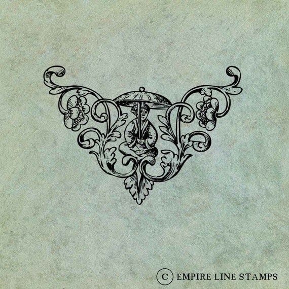 Decorative Flourish Header with Oriental Person Holding a