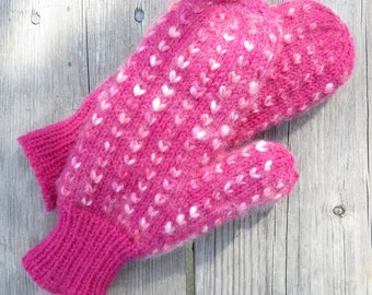 MADE TO ORDER Thrummed Mittens Hand Knit Grey and White Wool