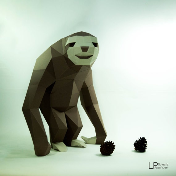 Sloth Model Sloth paper Sloth low poly 3D Papercraft by LPobjects