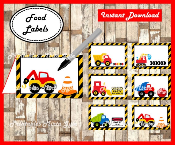 Construction Party Food Labels Printable
