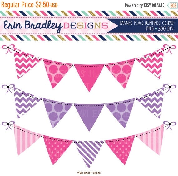 SALE Pink and Purple Clipart Bunting with by ErinBradleyDesigns