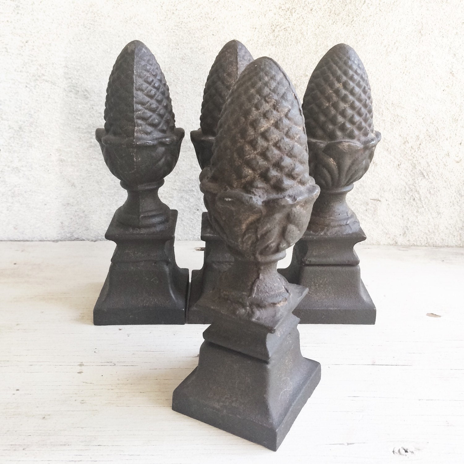 Vintage heavy cast iron acorn finial, pineapple finial, pineapple home ...