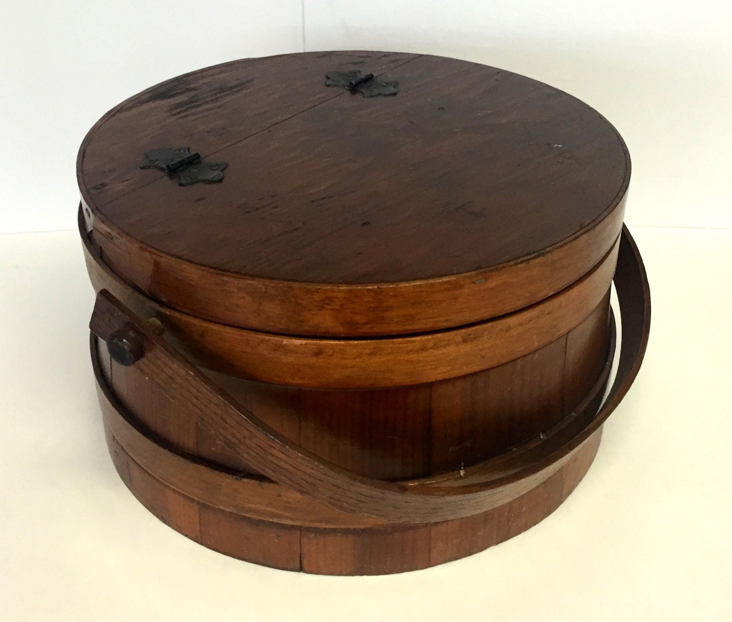 Sewing Box Wooden Barrel Bucket Sewing Basket With Spool Pegs Primitive ...