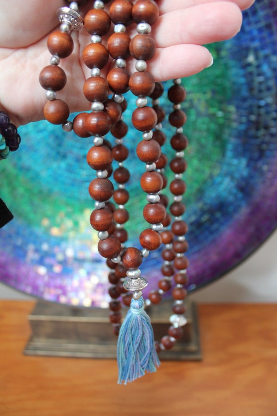 Items similar to Wooden Prayer Beads with Grey Pearls on Etsy