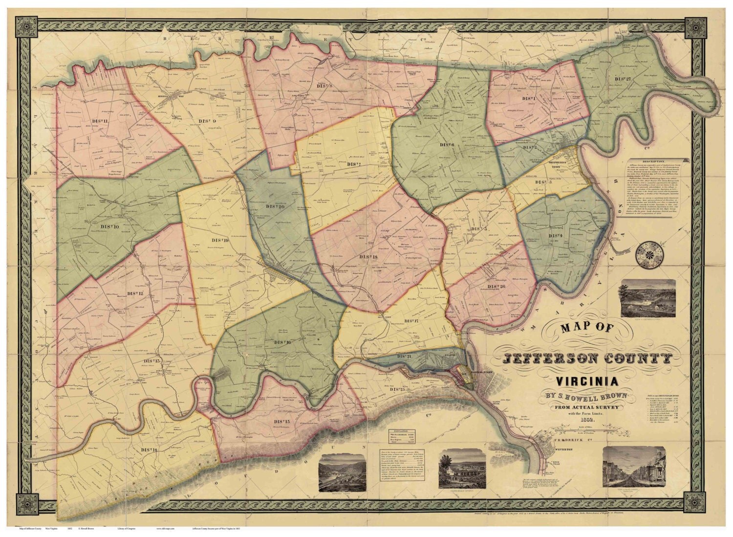 Jefferson County Map 1852 West Virginia Wall Map with by Oldmap
