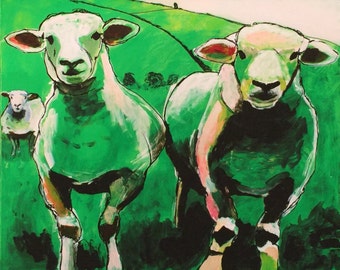 Items similar to SHEEP "SUFFOLK SHEEP" - Farm Folk Art Giclee print ...