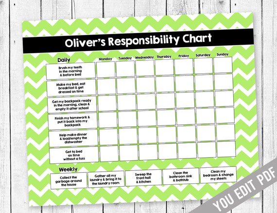 Chore chart for Teens Reward Chart Responsibility Chart