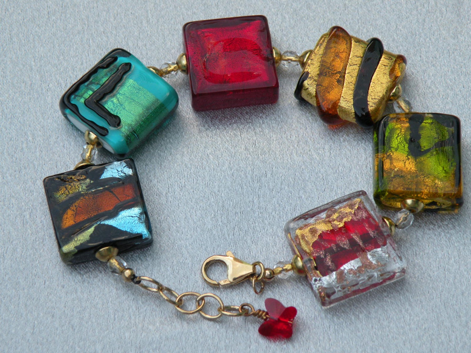 Murano Glass Venetian Square Bead Bracelet Assorted Handmade