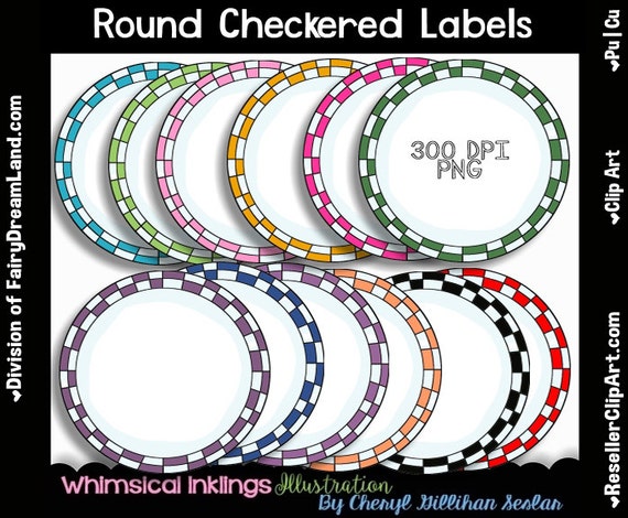 Round Checkered Label Clip Art Commercial Use Digital
