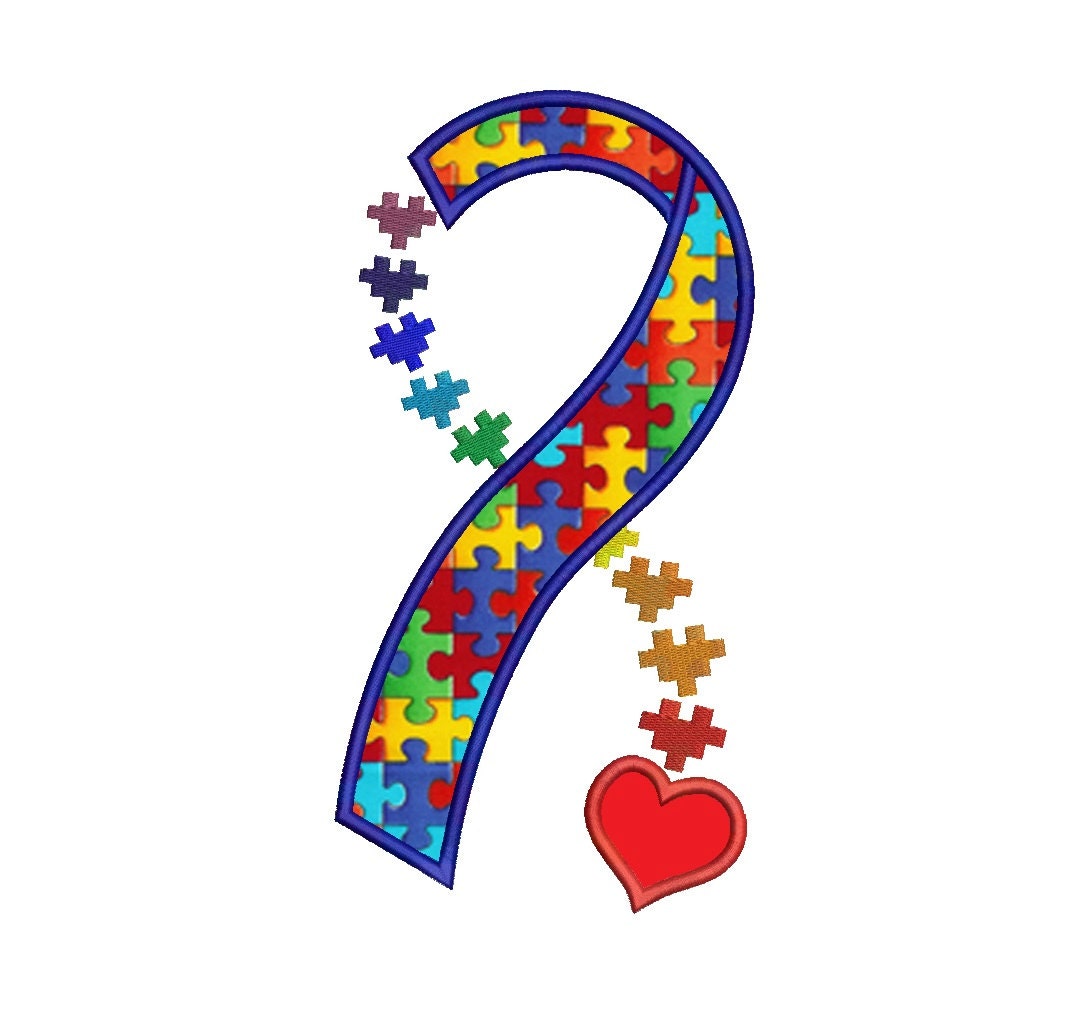 Heart Autism Awareness Ribbon Applique Machine Embroidery