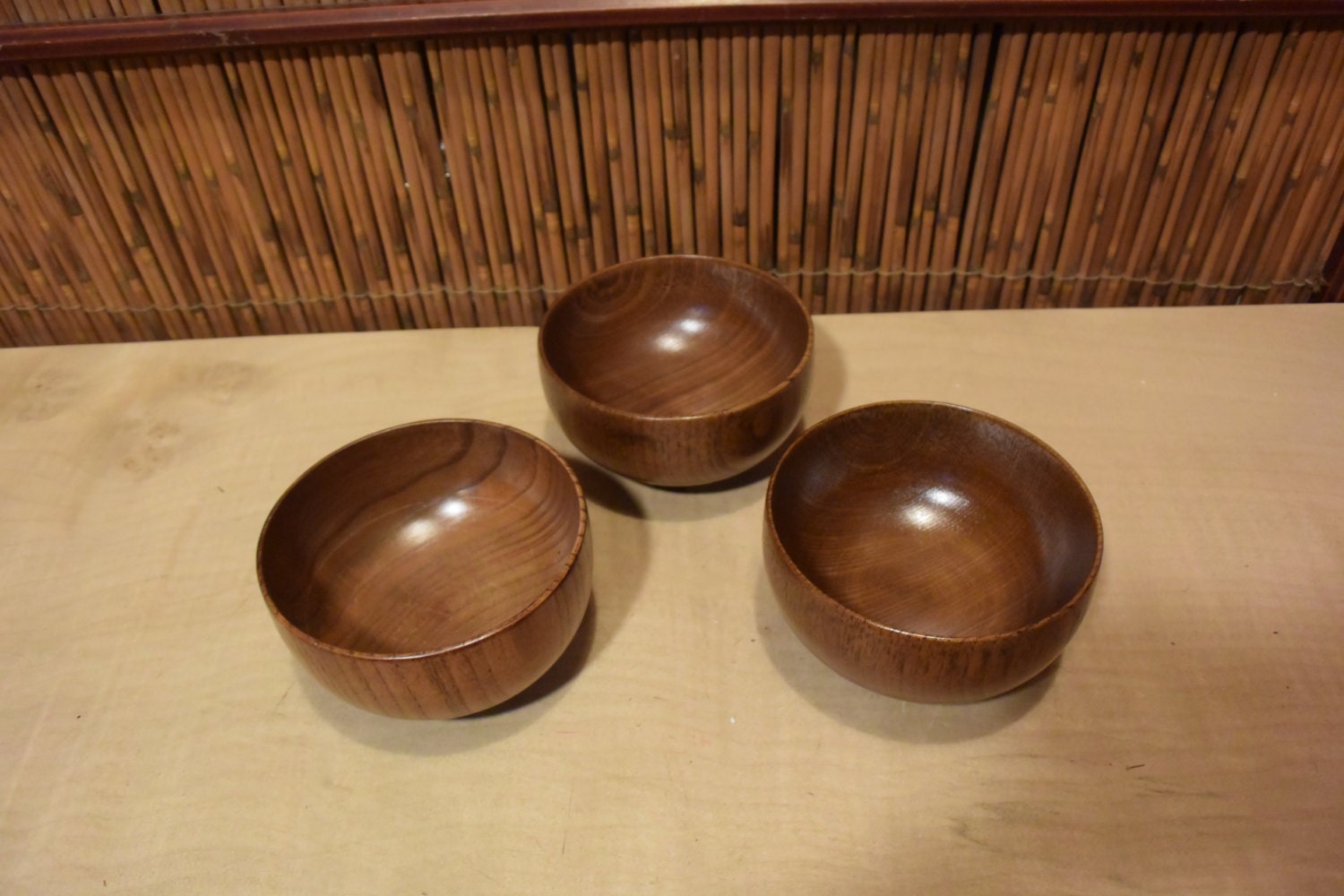 Vintage Japanese Wooden Rice Bowl Set of 3