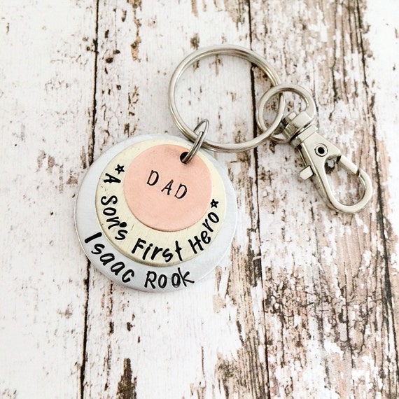 new dad gift keychain a sons first hero dad by MommysMetalz