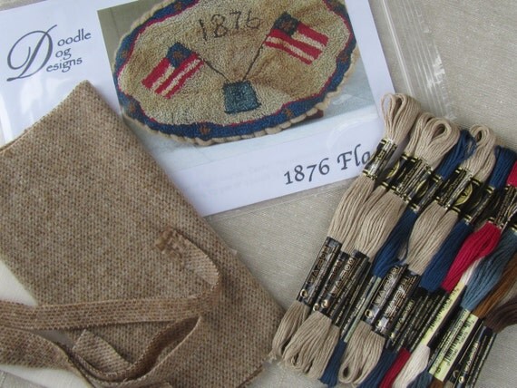 Primitive Punch Needle Kit Americana Flags by DoodleDogPrimitives