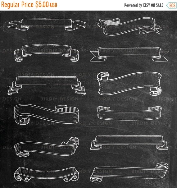 Rustic Banners Clipart Chalkboard Chalk Clipart by birDIYdesign