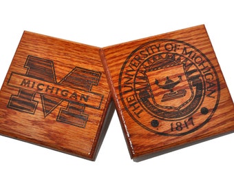 Items similar to Michigan Coaster - Set of 2 in Hardwood University of ...