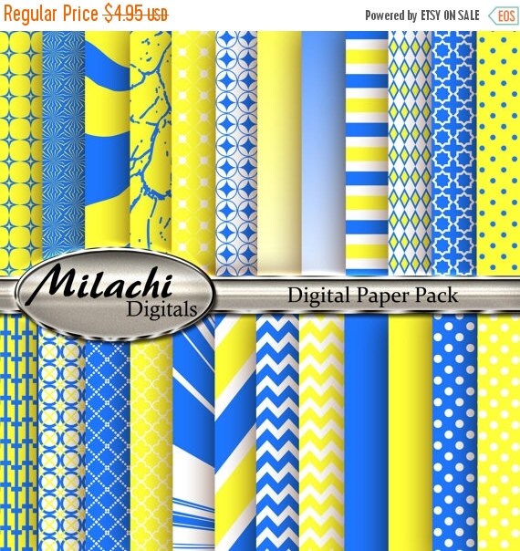 70% OFF SALE Yellow and Blue Digital Paper Pack by MilachiDigitals
