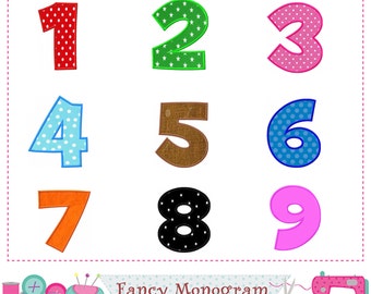 Super Hero Style Numbers Machine Applique Designs 1-9 in Two
