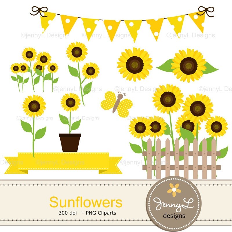 50% OFF Sunflower Digital papers and Clipart for Birthday