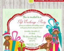 Gift Exchange Party-Christmas Invitation-Bear Christmas