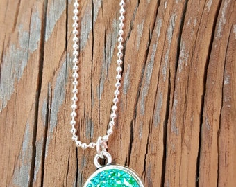 Items similar to Baby Blue Druzy Round Pendant Gold Necklace on Etsy