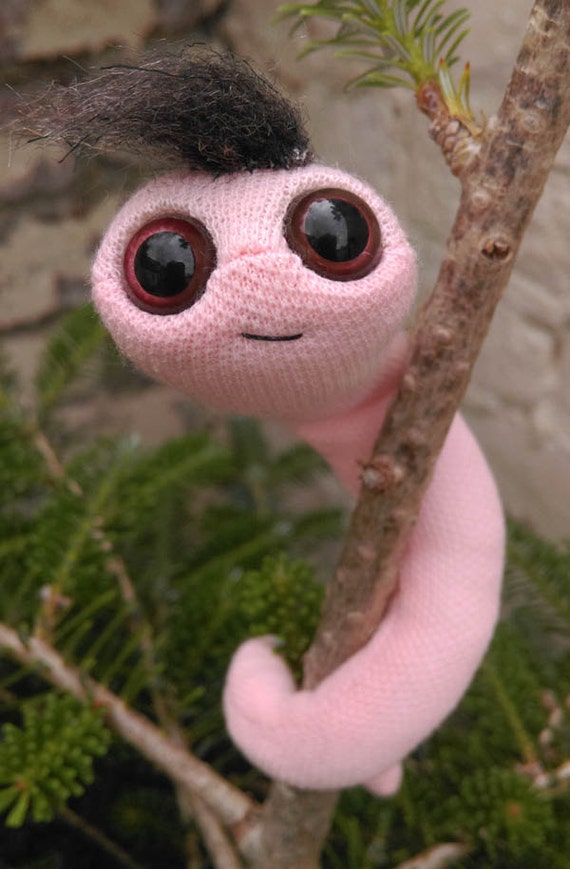 Pale pink worm puppet soft plush toy animal wire armature