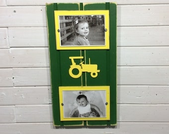 Green and yellow table top picture frame holds one 4x