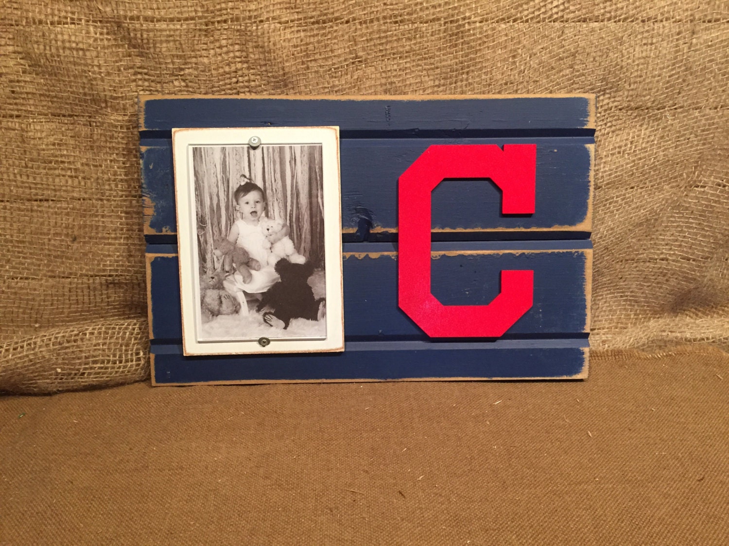 Cleveland Indians picture frame holds 4x6 photo by KDCobbleShop