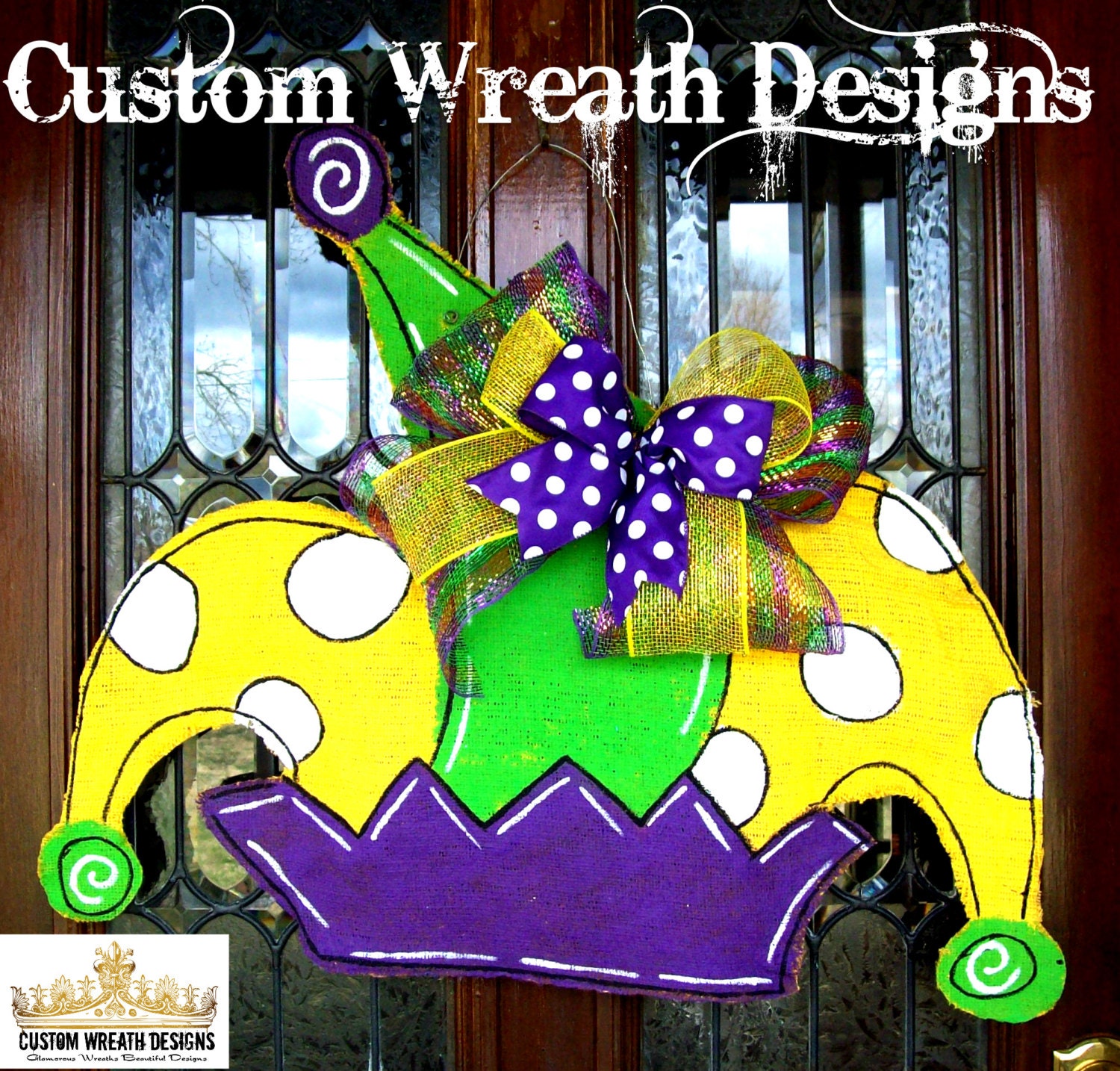 Burlap Mardi Gras Jester Hat Door Hanging