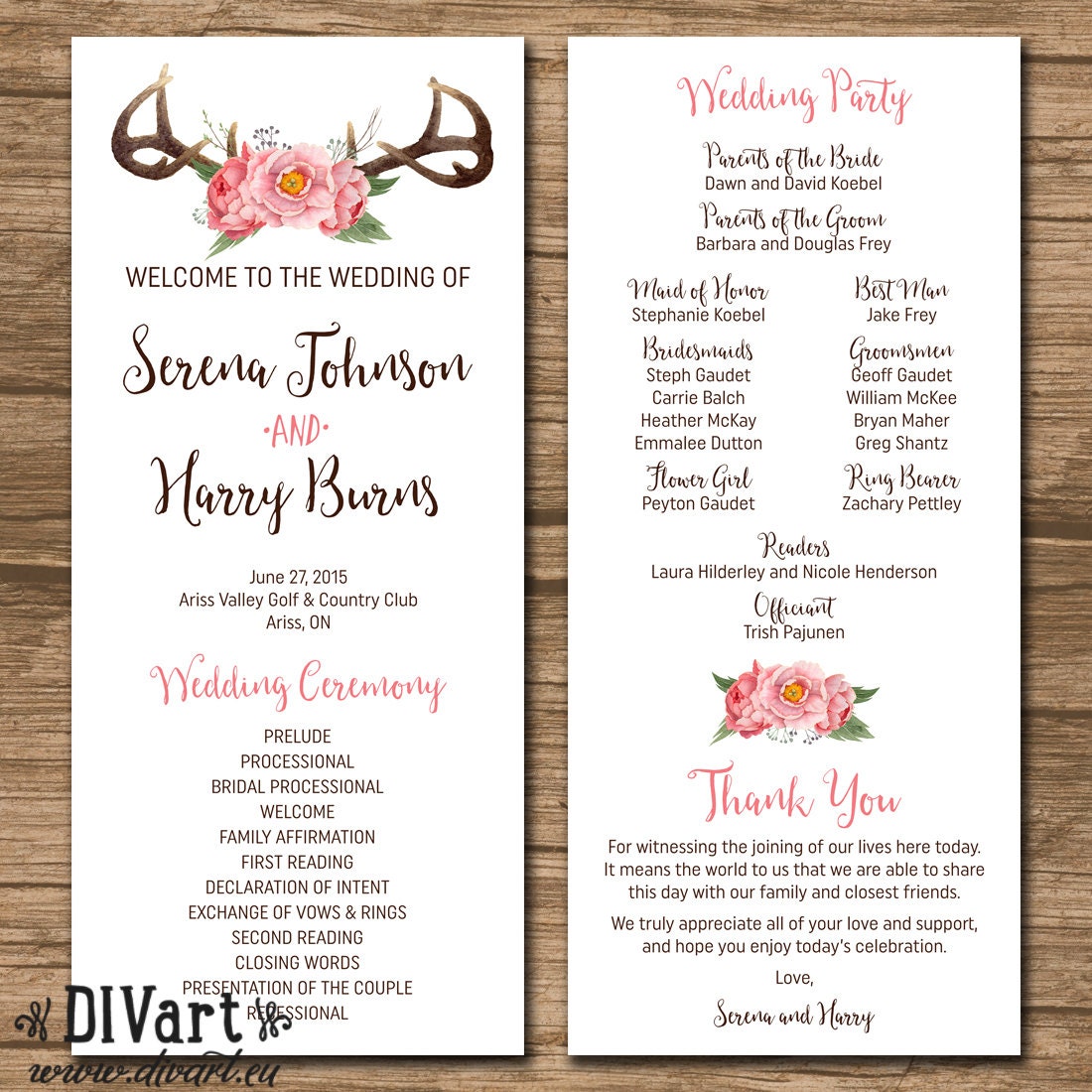 Rustic Wedding Program Wedding Ceremony Order Of Events