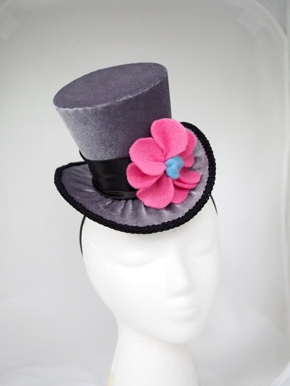 Gray Mini Top Hat Frosty Snowman Hat Mrs. Snowman Hat Flower