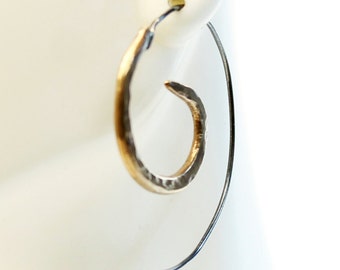 Rustic 14 karat gold filled Spiral Hoops tribal lightweight