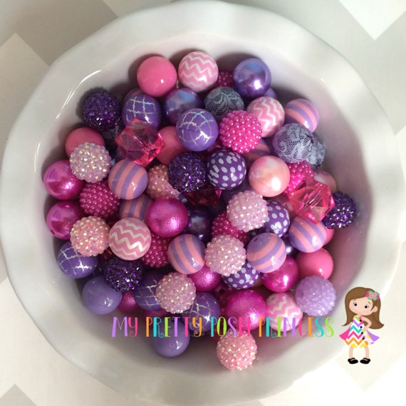 100 20mm Pink & Purple Chunky Bubble Gum Bead