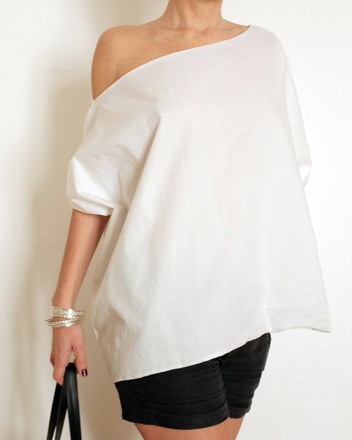 Asymmetrical Top Off Shoulder Tunic Plus Size Shirt