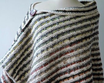 Items similar to brown light brown ecru wool crochet poncho shawl on Etsy