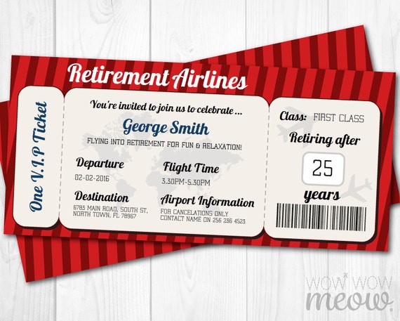 Retirement Ticket Invitation Retired Plane Invite INSTANT