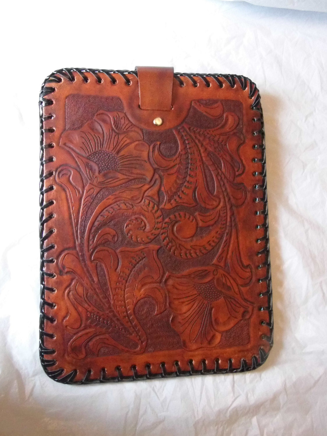 Small hand tooled leather tablet case with by MontanaStansLeather