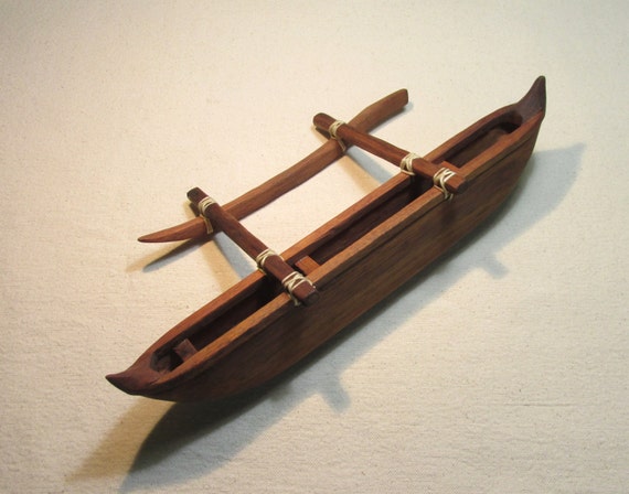 Outrigger Canoe Model done in Solid Koa Wood 3 person canoe