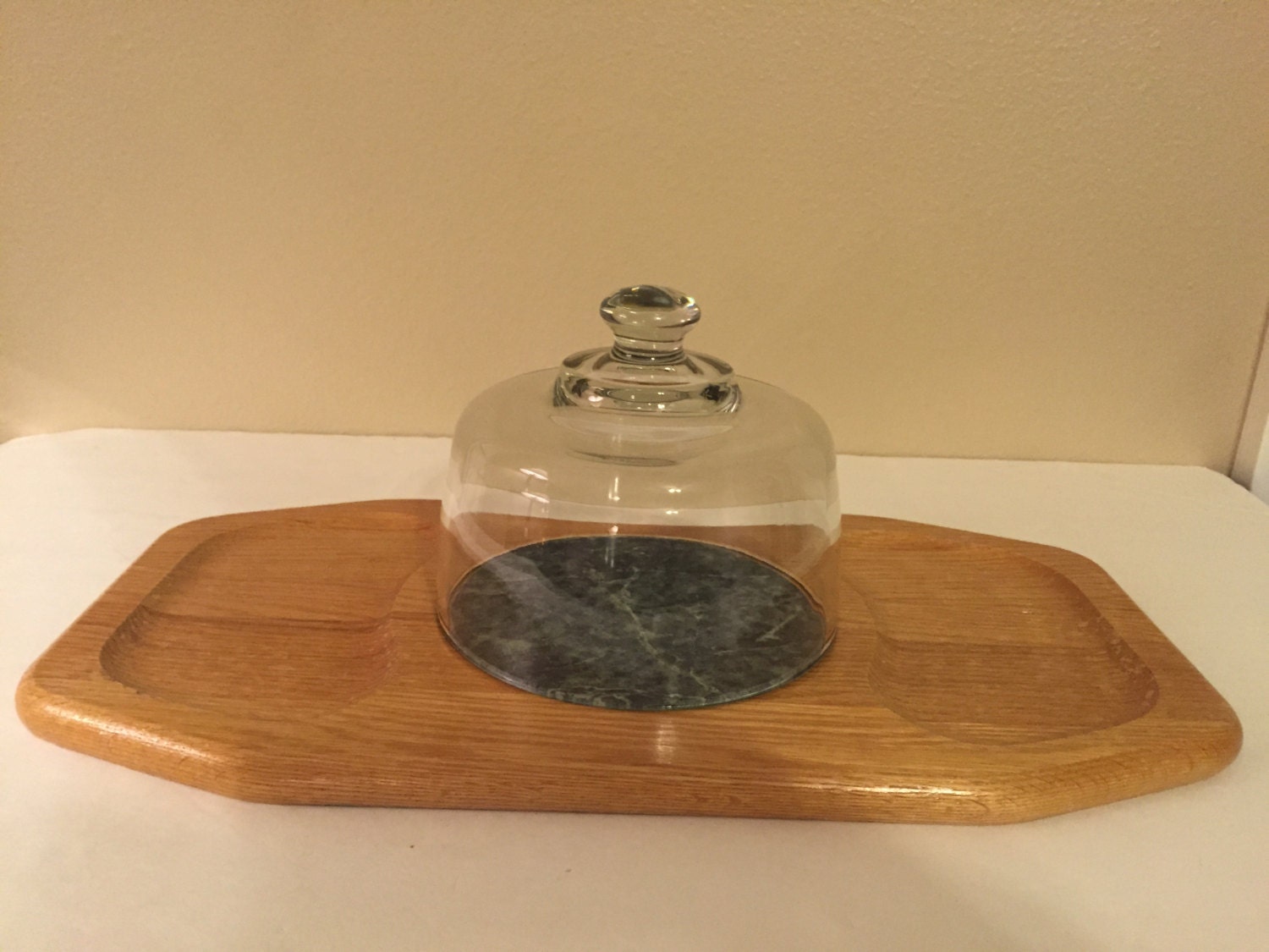 Vintage Wood Tray Marble Cheese Board with Glass Dome/Cheese Server ...
