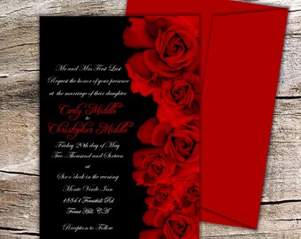 Red rose invitation | Etsy