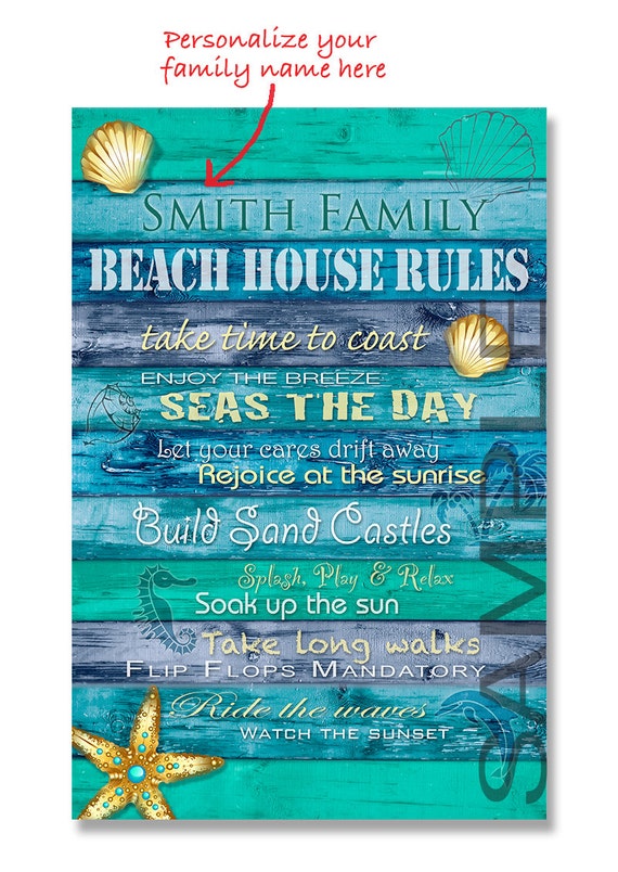 Personalized Beach House Art Beach House Rules Coastal