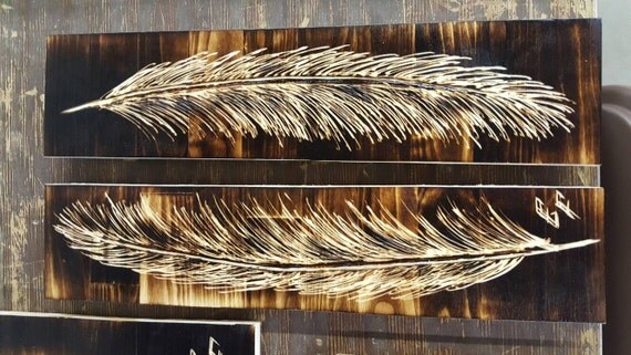 Wood burned and etched bird Feathers. by WestTexasWoodArt on Etsy