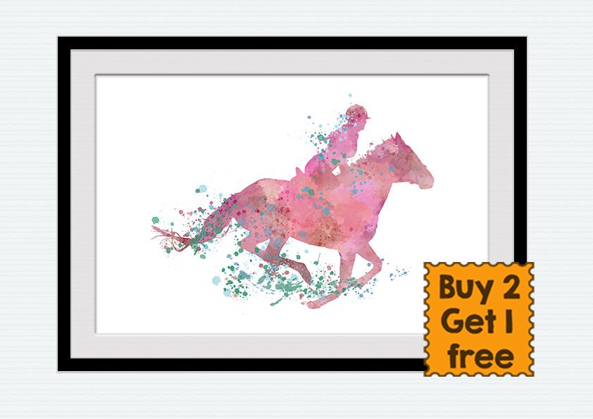 Horseback riding watercolor print Equestrian decor Horse