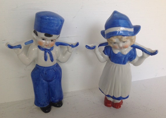 Vintage 1930s 1940s Ceramic Dutch Boy and Girl Figurines