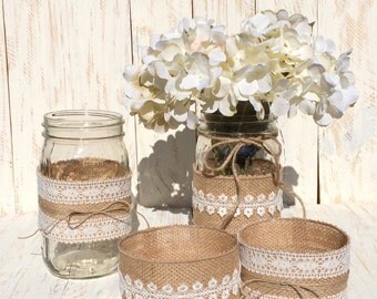 Items similar to Sunflower Wedding / Rustic Fall Burlap Jar Wraps ...