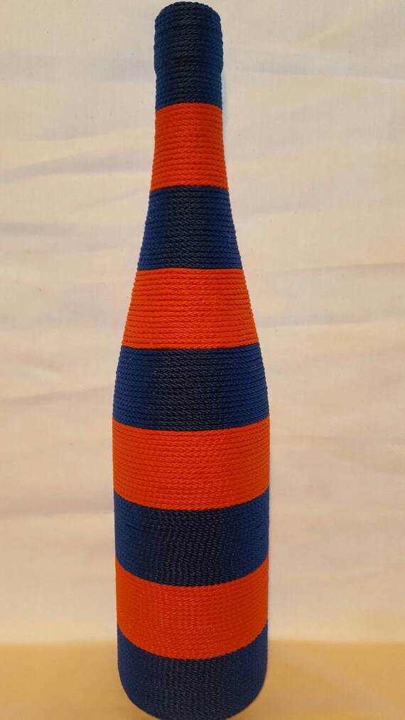 Decorated Wine Bottle Striped Blue And Orange Detroit